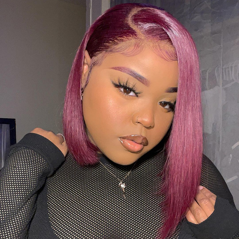 99J Hair Color Straight Bob Lace Front Wig | ISEE HAIR