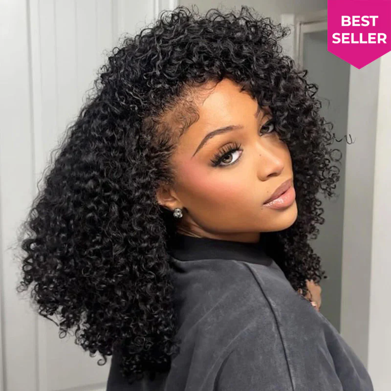 ISEE Hair Quick Hair Style Kinky Curly Half Wig Seamless Clip Ins No ...